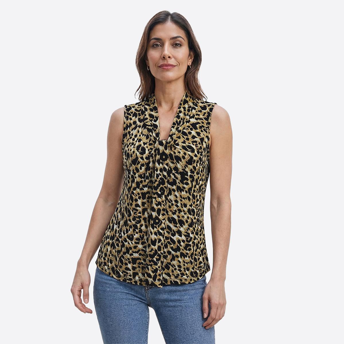 Kasper Womens Sleeveless Knot Front Jersey Top - Soft Sand Multi